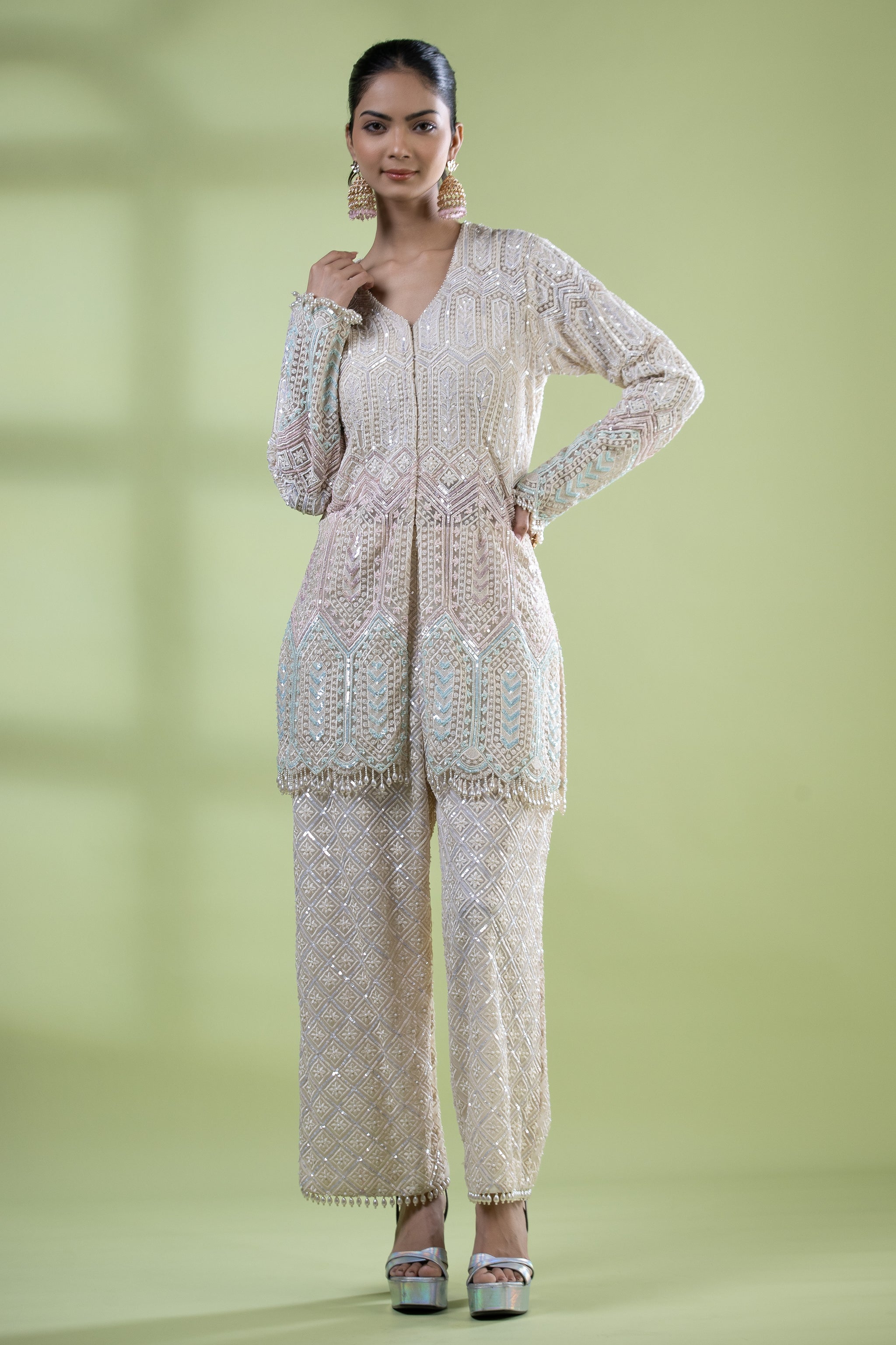 Net short shirt and pallazo set